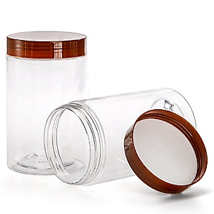 Fasmov 20 Pack 12 Oz Clear Empty Plastic Jars with Screw-on Lids, Ideal Containers for Kitchen and Home Storage, Brown