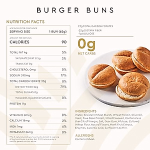 Hero Classic Hamburger Buns - Delicious Burger Buns | Net Low Carb Buns | High Fiber, 0g Net Carbs, 0g Sugar & 90 Calories Per Serving Burger Rolls (12 Buns, Pack of 3)