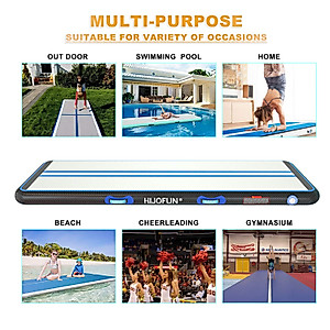 HIJOFUN Premium Air Tumble Track 20ftx3.3ftx8in Gymnastics Tumbling Mat Inflatable Tumble Track with 650W Electric Air Pump for Home Kids,Gym,Yoga,Training,Cheerleading,Outdoor,Beach,Park Blue Black