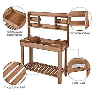 Yaheetech Potting Bench Table - Germination Table & Outdoor Garden Work Bench Platform w/Display Rack/Storage Shelf/Hanger/Thoughtful Sink - Brown