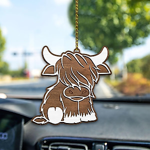 Hyturtle Highland Cow Christmas Ornament Gifts for Cow Lover - Highland Cow Christmas Wood Ornament - Cute Farm Animal Lover Gifts for Women, Girls On Birthday - Xmas Tree Hanging Decoration