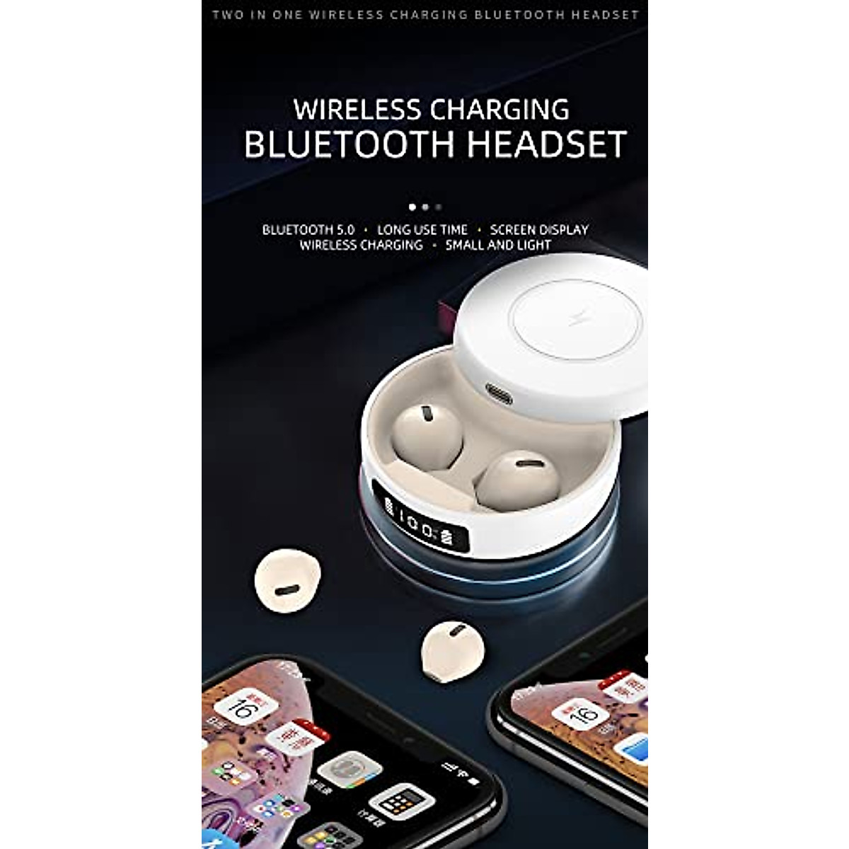 Loluka Mini Wireless Earbuds Small Bluetooth Earphones LED Display Electricity Headset Streaming Music from Cellphone for Sleep on Side, Running, Workout, Travel, Handsfree for iOS Android