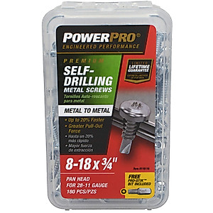 Power Pro Premium Self-Drilling Metal Screws, Zinc Plated Steel, Pan Head Metal to Metal Winged Point Screws, Silver, #8 x ¾ inch, Box of 180 Screws