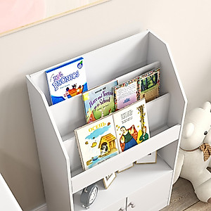 Qaba Kids Bookshelf, Toy Storage Organizer Toddler Bookcase for Bedroom, Playroom, Nursery, 3-8 Years Old, White