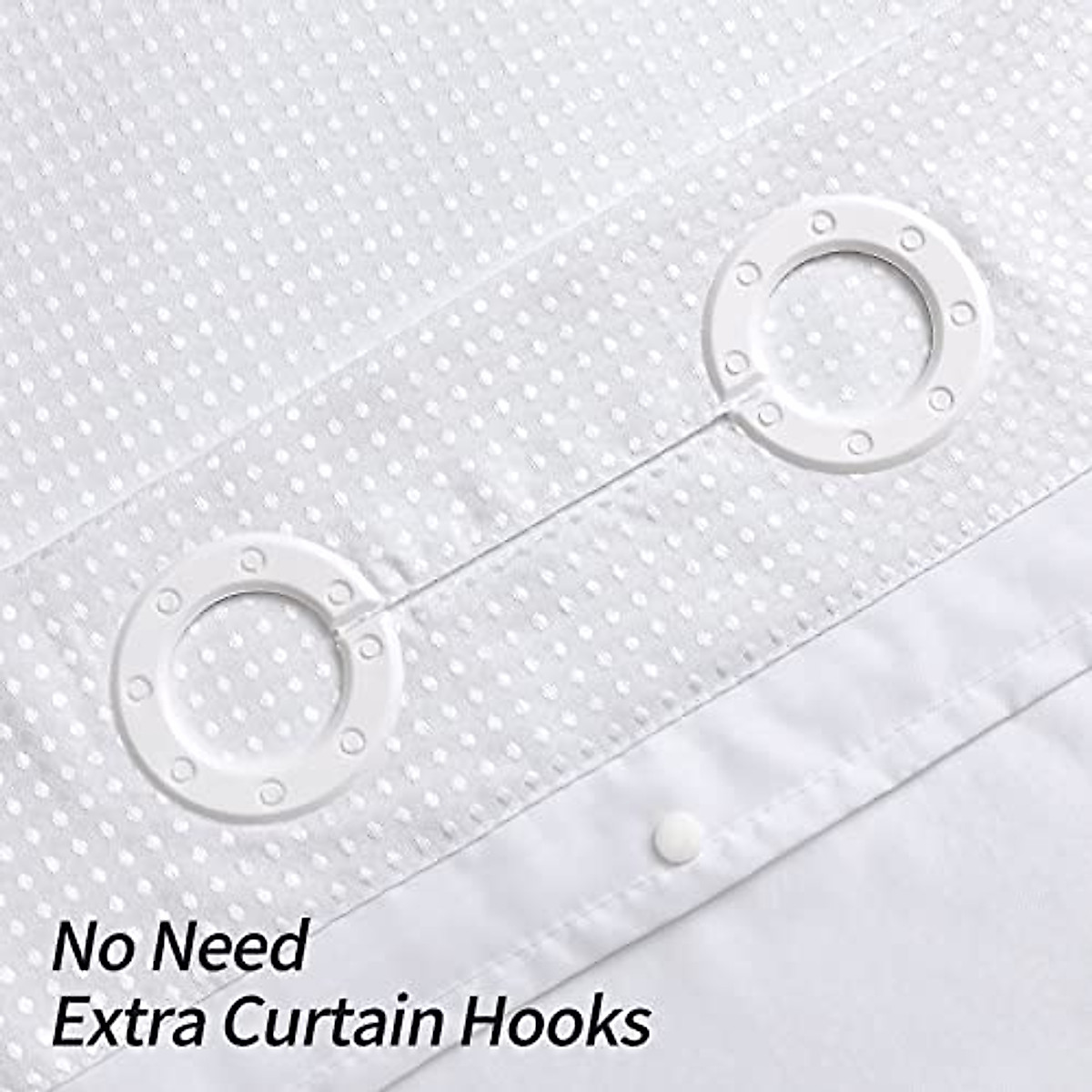 MitoVilla No Hooks Needed White Waffle Shower Curtain Set with Snap-in Liner, Modern Waffle Weave Fabric Shower Curtains for Luxury Hotel Grade Spa-Like Bathroom Decor, 72 x 74