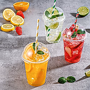 FOCUSLINE 200 PACK 12oz Clear Plastic Cups, Disposable Cold Drinking Cups, 12 Ounce Clear Cups with Dome Lids with Holes for Smoothie, Milkshake, Bubble Tea, Parfait