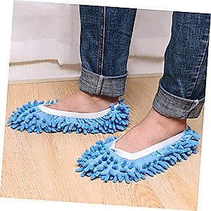 HEMOTON 4 Pcs Cleaning Mops Floor Cleaner Mop Floor Mops Mop Socks Slippers Socks Washable Mop Floor Cleaning Slipper Lay Shoe Cover Dust Mop Slipper Mop Cap Dust Collector Detachable Blue