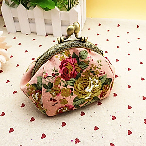 Coin Purse,Lady Vintage Floral Mini Wallet Clasp Closure Classic Rose Pattern Clutch Bag (Pink)