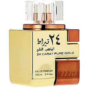 Lattafa 24 Carat Pure Gold for Unisex Eau de Parfum Spray, 3.4 Ounce