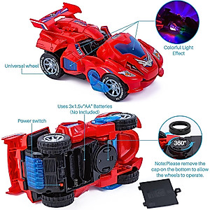 Toy Car,Dinosaur Deformation car,Transforming Dinosaur LED Car, Deformation Car Robot Vehicle Toys (Red)
