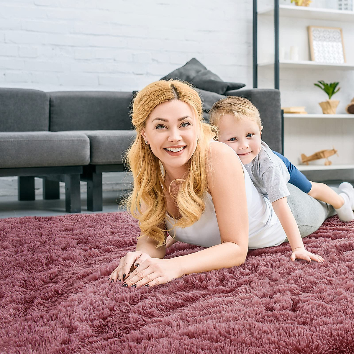 Merelax Soft Modern Indoor Large Shaggy Rug for Livingroom Bedroom Dorm Kids Room Home Decorative, Non-Slip Plush Fluffy Furry Fur Area Rugs Comfy Nursery Accent Floor Carpet 8x10 Feet, Blush