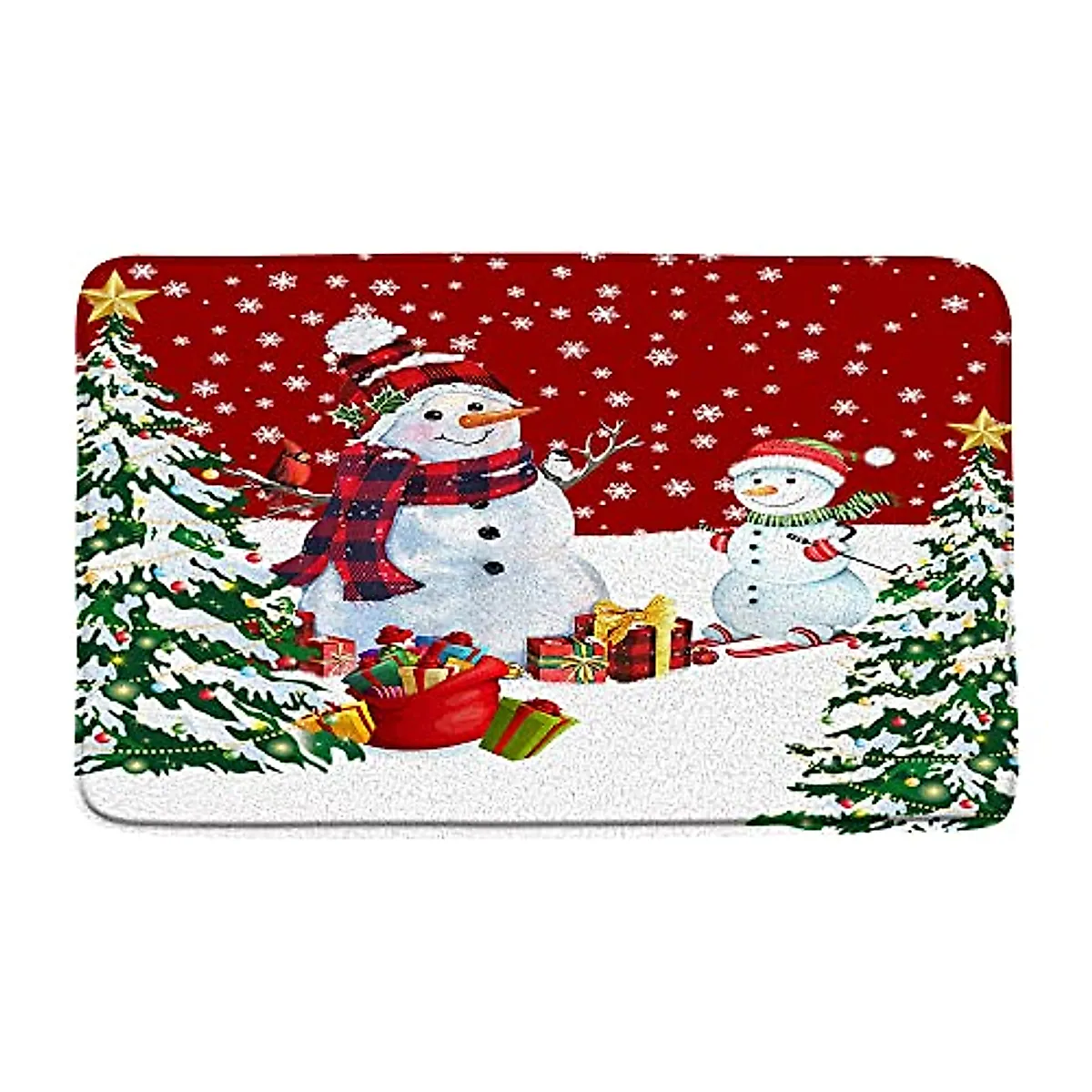 HHKJKJ Christmas Tree Snowman Bath Mat Snowflakes Red Winter Merry Christmas Holiday Home Bathroom Bedroom Kitchen Rug Soft Memory Foam Backing 18x30 Inch