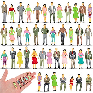 Juexica 50 Pcs Mini People Figurines 1: 50 Scale Model Trains Architectural Painted People Figures Tiny People Plastic Miniature Figurines Sitting Standing People for Miniature Scenes (Stylish Style)