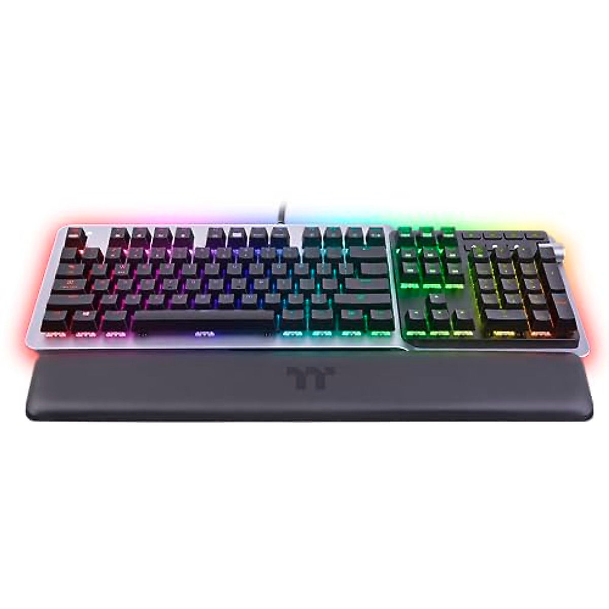 Thermaltake Argent K5 RGB Gaming Keyboard (Blue Switch), Aluminum and Streamlined Titanium Design, 16.8 Million RGB Color, Anti-ghosting, Magnetic Synthetic Leather Wrist Rest, GKB-KB5-BLSRUS-01