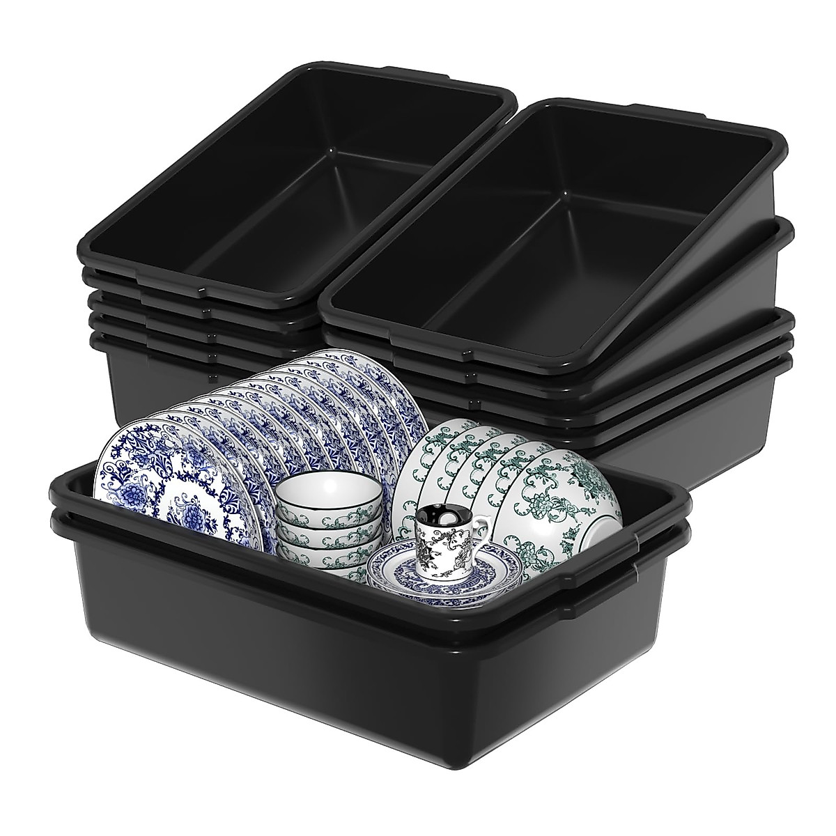 Taysisiter 12 Packs Black Plastic Commercial Bus Tubs, 13 L Plastic Restaurant Dish Washing Box