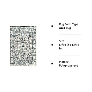 SAFAVIEH Evoke Collection 5'1" Round Ivory/Grey EVK220D Shabby Chic Oriental Medallion Non-Shedding Dining Room Entryway Foyer Living Room Bedroom Area Rug