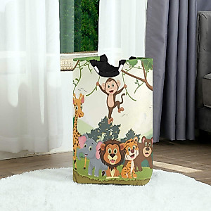 senya Jungle Animals Large Storage Basket with Handles Collapsible Organizer Bin Laundry Hamper for Nursery Clothes Toys