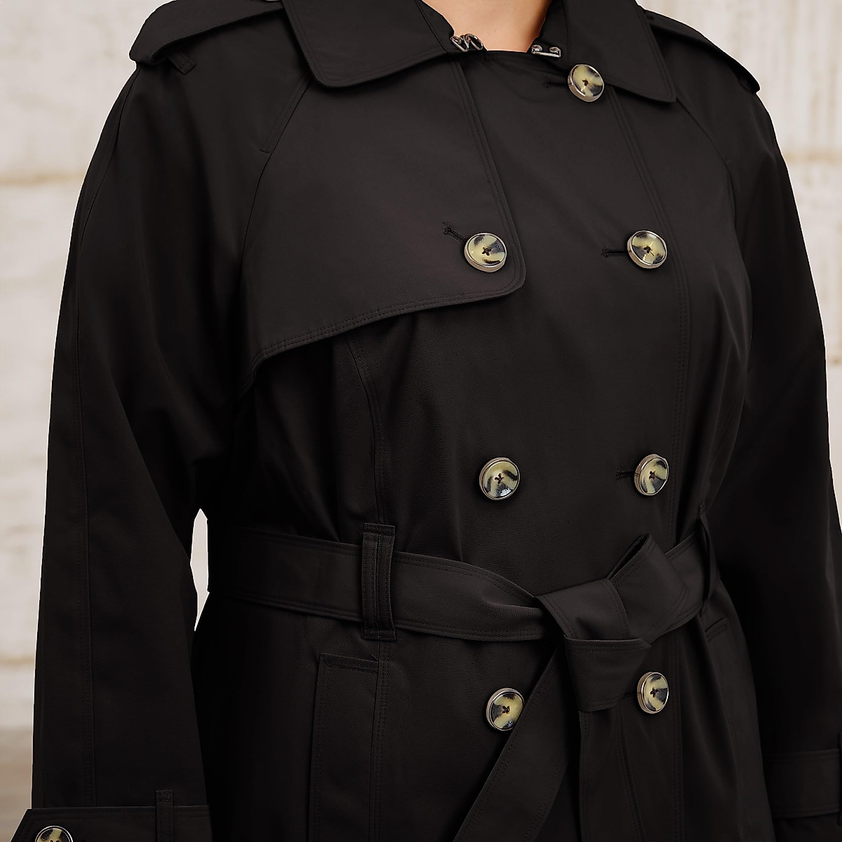 London Fog Women's Plus Size Double-Breasted 3/4 Length Belted Trench Coat, Black, 2X