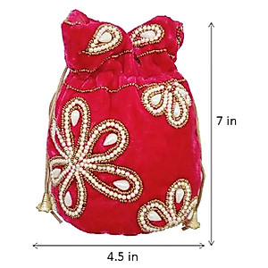 Purpledip Chenille Potli Bag (Clutch, Drawstring Purse): Intricate Bead Work Satchel Handbag, Pink (12396D)