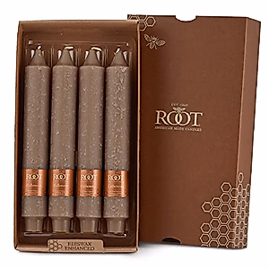 Root Candles Unscented Dinner Candles Beeswax Enhanced Timberline™ Collenette Boxed Candle Set, 9-Inch, Portobello, 4-Count