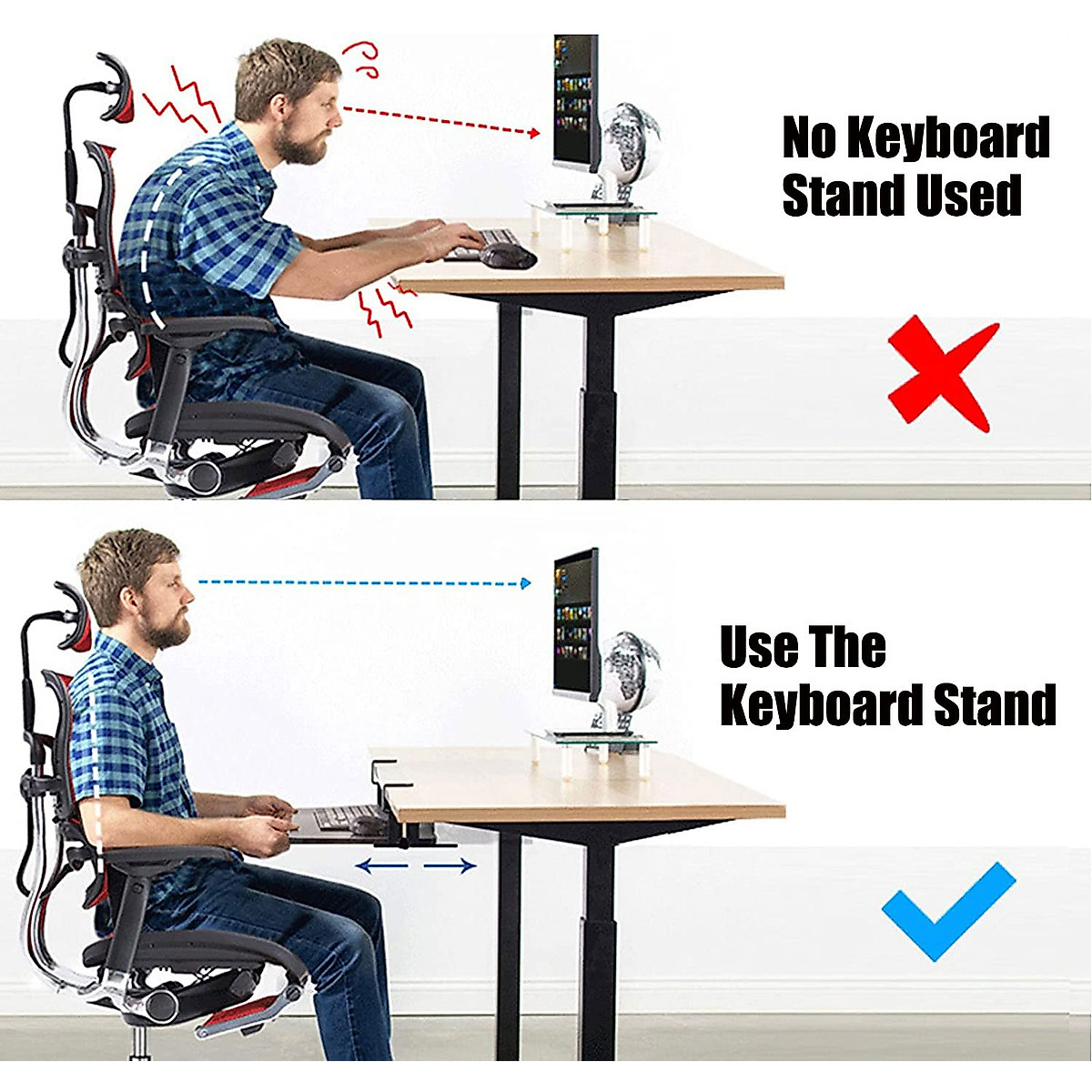 Keyboard Tray Under Desk, Pull Out Keyboard Tray with C Clamp, Computer Drawer for Typing, Ergonomic Desk Computer Keyboard Stand, Perfect for Home or Office