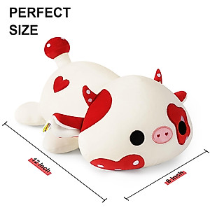 Onsoyours Cute Cow Plushie, Soft Stuffed Mushroom Cow Squishy Plush Animal Toy Pillow for Kids (Red Mushroom Cow, 12")