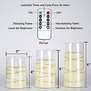 Amagic Flameless Candles with Flickering String Lights, LED Battery Operated Candles, Embedded String Light Candle with Remote and Timers for Home Decoration, Ivory, Set of 3