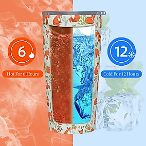 CHASOEA Fox Tumbler 20oz Cute Foxes Stainless Steel Insulated Tumblers with Lid and Straw Animal Travel Coffee Mug Tea Wine Cups Water Bottle Fox Gifts for Women