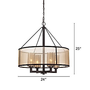 Elk Home Diffusion Modern 4-Light Chandelier-Oiled Bronze Metal, Beige Organza Fabric and Mercury Glass Shade, W24 X D24 X H25 Inch, Mid-Century Modern, Luxe Glam, LED and Dimmer Compatible