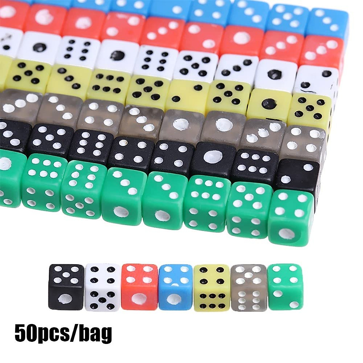 U-M 50PCS/Bag 6 Sided Dices Table Games Dice 5MM Acrylic Round Corner Board Game Dice Party Game Dices Portable Cubes Digital Dices Attractive Processed