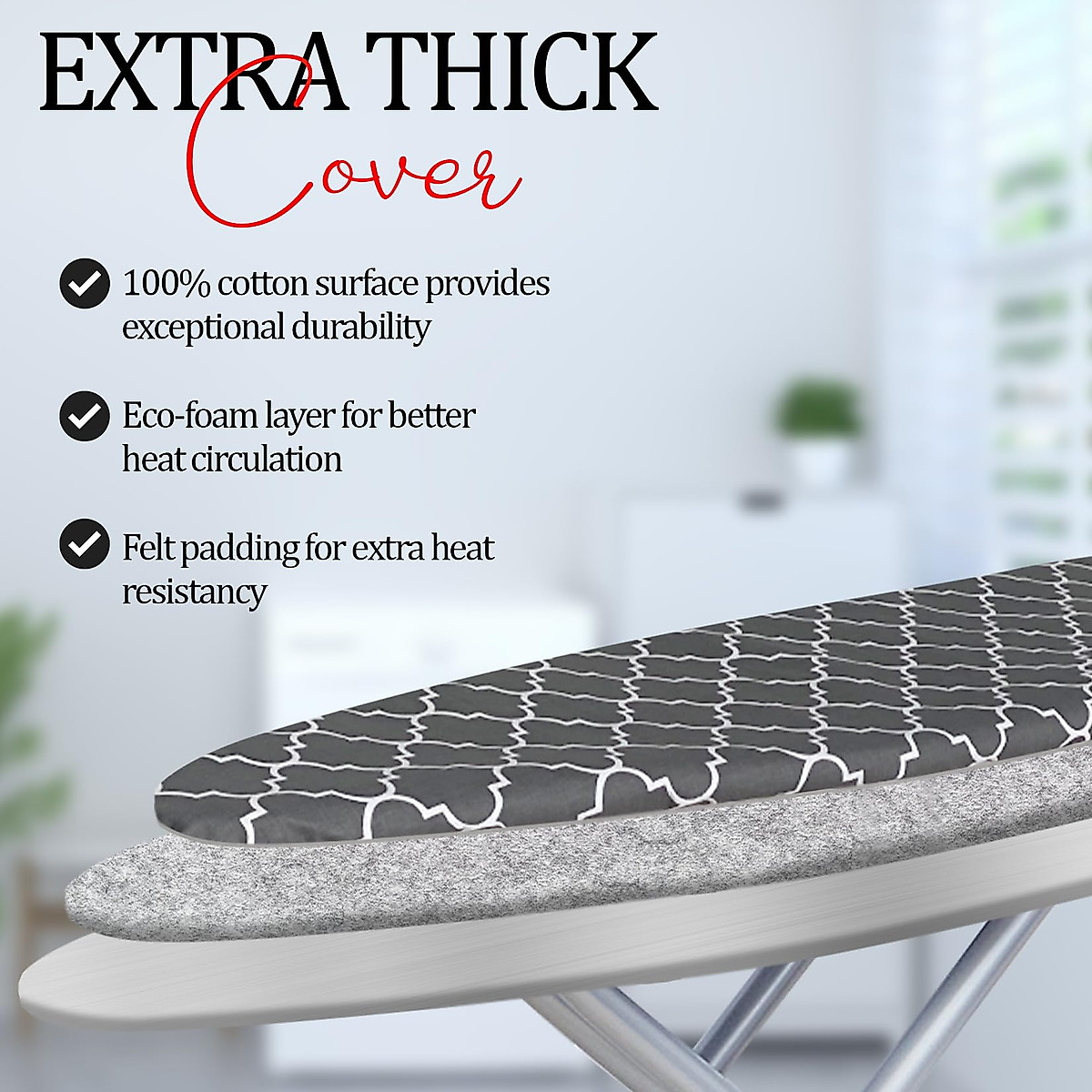 Tidy Zebra Ironing Board Made in USA – Compact Space Saving Standard Ironing Table with Extra Thick Cotton Ironing Boards Cover & Iron Rest – Collapsible Ironing Board for Easy Storage