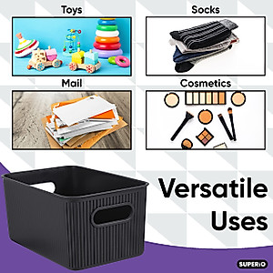 Superio Ribbed Collection - Decorative Plastic Open Home Storage Bins Organizer Baskets, Medium Brown (2 Pack) Container Boxes for Organizing Closet Shelves Drawer Shelf 5 Liter