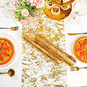 12 Pieces Gold Table Runner Metallic Thin Mesh Table Runner Roll 11 x 84 Inches Gold Table Decorations for Party Glitter Table Runner Rectangle Thin Table Cloths for Wedding Baby Shower Birthday