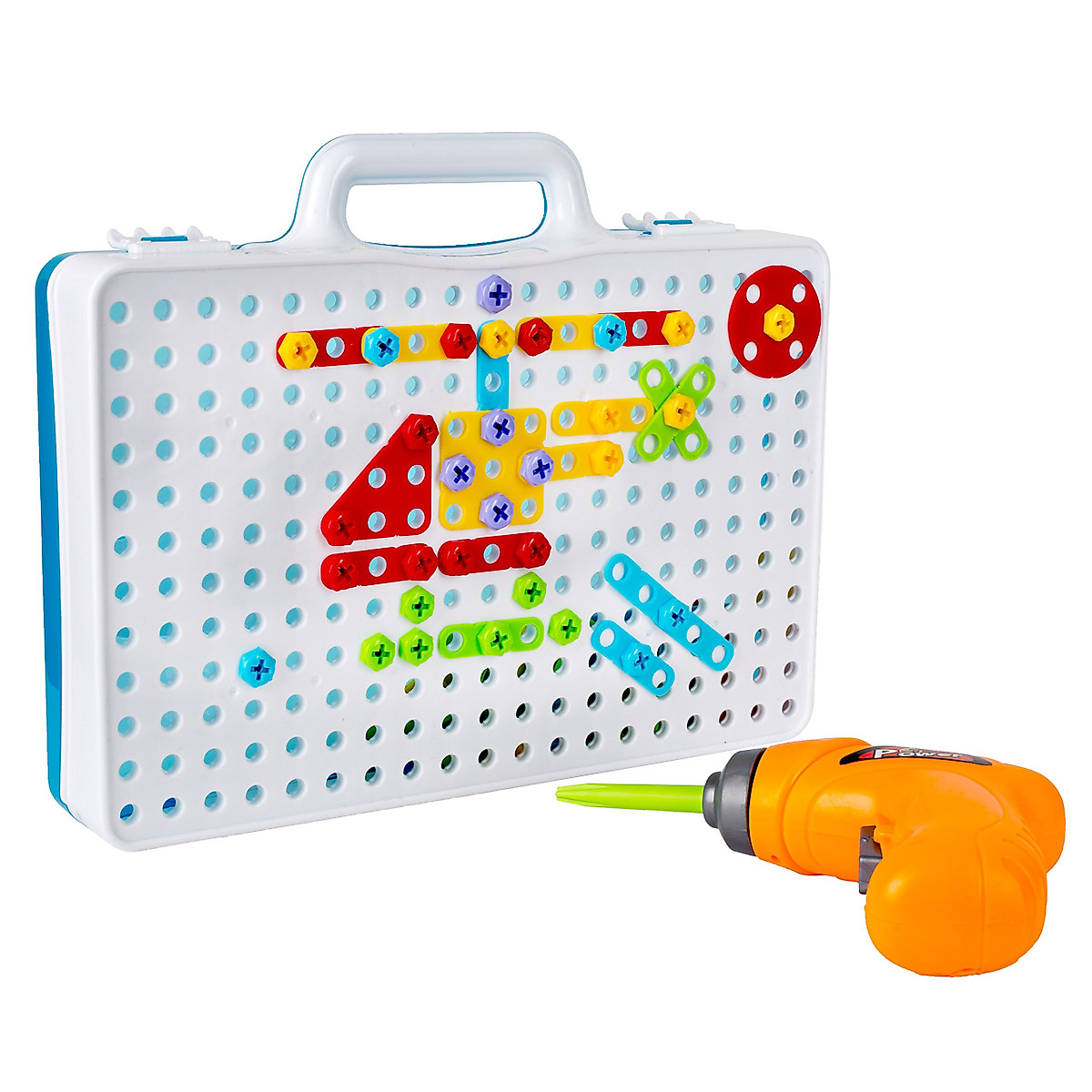 Drill & Play Building Toy Set Creative Educational with Real Toy Drill - STEM Construction Game Mosaic Design Building Toys Tool Kit for Kids and Toddlers