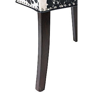 Sole Designs Rexford Collection Faux Leather and Fabric Upholstered Wingback Dining Chair with Holstein Pattern and Nailhead Trim, Set of 2, Black