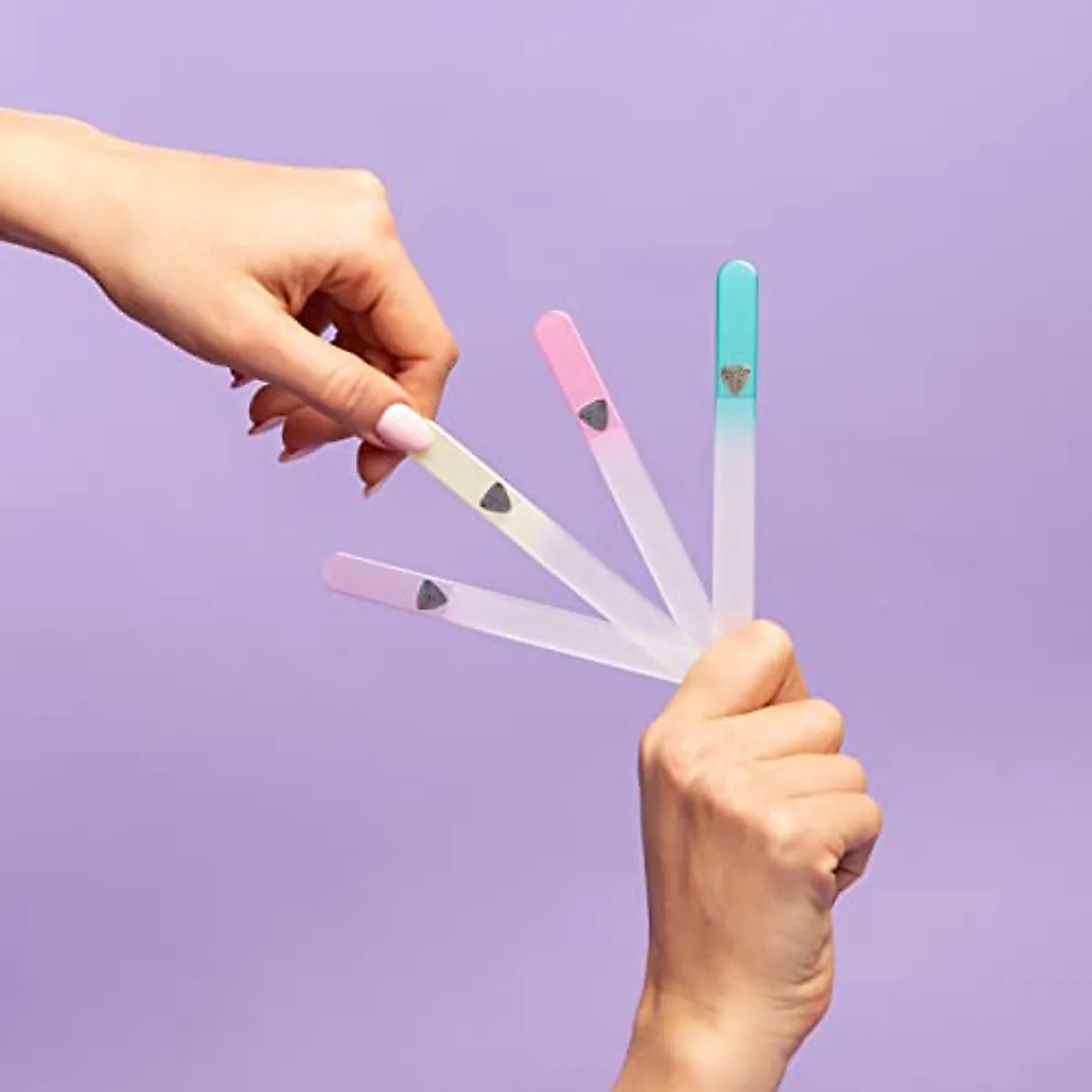 Glass Files for Nails, Glass Fingernail Files, Manicure Nail Care, Gentle Precision Filing, Expertly Shape Nails & Enjoy a Smooth Finish - Bona Fide Beauty 4-Piece Pastel Premium Czech