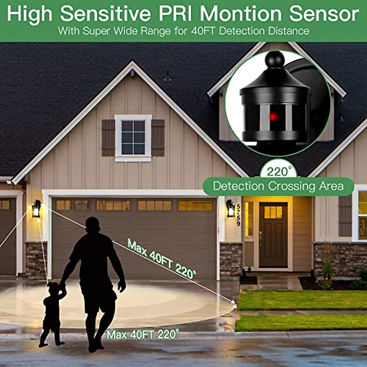 Dexnump Motion Sensor Outdoor Wall Light, Black Exterior Sconces Lighting with Bulb/ 3 Modes Dusk to Dawn, Anti-Rust Waterproof Front Porch Lights Fixture for Outside House, Patio