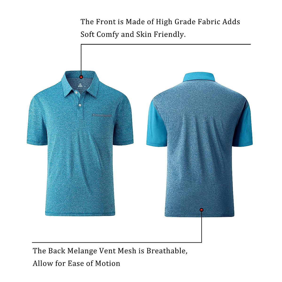 V VALANCH Men's Polo Shirts Sport Casual Short Sleeve Golf Polo Moisture Wicking Collared Tennis T-Shirt Aque Blue L