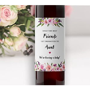 SET of 4 ● Pregnancy Announcement Wine Labels - FRIENDS, Only the Best Friends Get Promoted To Aunt - Wine Bottle Labels, Stickers, Surprise Pregnancy Announcement Gift, Baby Pregnancy Reveal, A140-4F