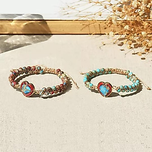 FLAVNT To My Daughter-In-Law, I Will Forever Love You Jasper Heart Bracelet, Adjustable Natural Jasper Braided Rope Bracelet, Daughter Bracelet from Mom, Gift for Daughter (Red)