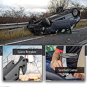 NedFoss Pocket Knife for Men, 5-in-1 Multitool Folding Knife with Bottle Opener, Glass Breaker, Seatbelt Cutter and Wrench, Survival Knife for Emergency Rescue Situations, Home Improvements