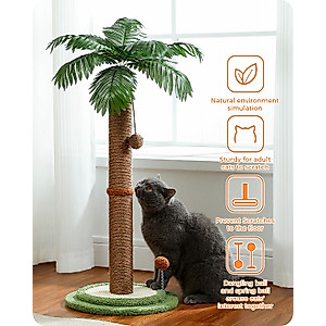 PETEPELA Cat Scratching Post, 33" Tall Cat Scratcher for Large Cats with Interactive Balls& 100% Sisal Covered Kitten Scratch Posts for Indoor Cats(Brown)