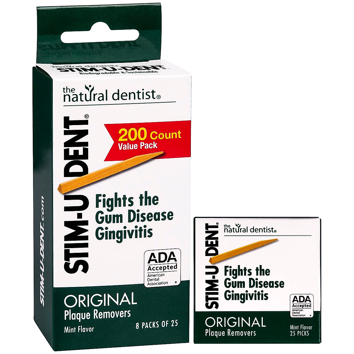 Stim-U-Dent, Plaque Removers for Teeth and Gums, 600 Soft, Mint Flavor Biodegradable Dental Picks, Alternative to Dental Floss and Plastic Floss-Picks, 200 Per Box, 3 Boxes