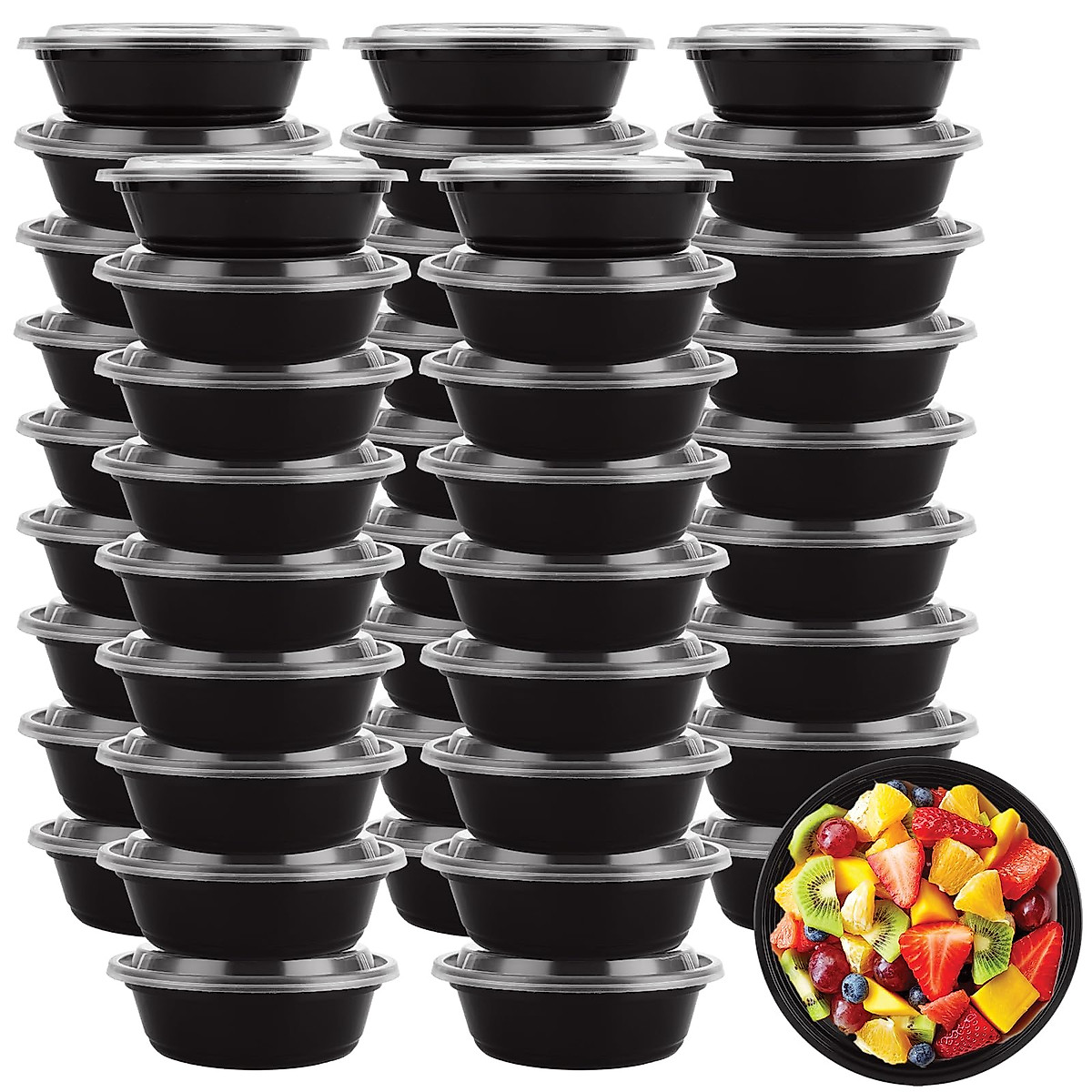 LDHHYH 50 Pack 24 oz / 700 ml Meal Prep Containers with Lids, Plastic Thick Food Storage Containers, Round Meal Prep Bowl, BPA-Free, Freezer & Dishwasher Safe-Black