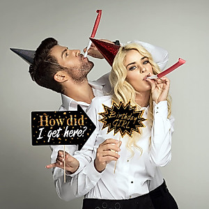 Outus 24 Pieces Photo Props Birthday Photo Booth Props with Stick for Birthday Weddings Graduation Prom New Year Party Supplies Funny Photo Booth Pose Signs Selfie for Men Women(White, Gold)
