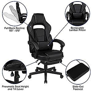 Flash Furniture X40 Gaming Chair Racing Ergonomic Computer Chair with Fully Reclining Back/Arms, Slide-Out Footrest, Massaging Lumbar - Black