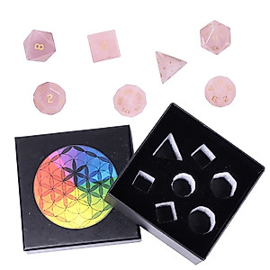 Nupuyai Healing Rose Quartz Crystal D&D Polyhedral Dice Set with Box for Dungeons and Dragons, Set of 7 Table Top Game Dice for RPG MTG Roleplaying Collection