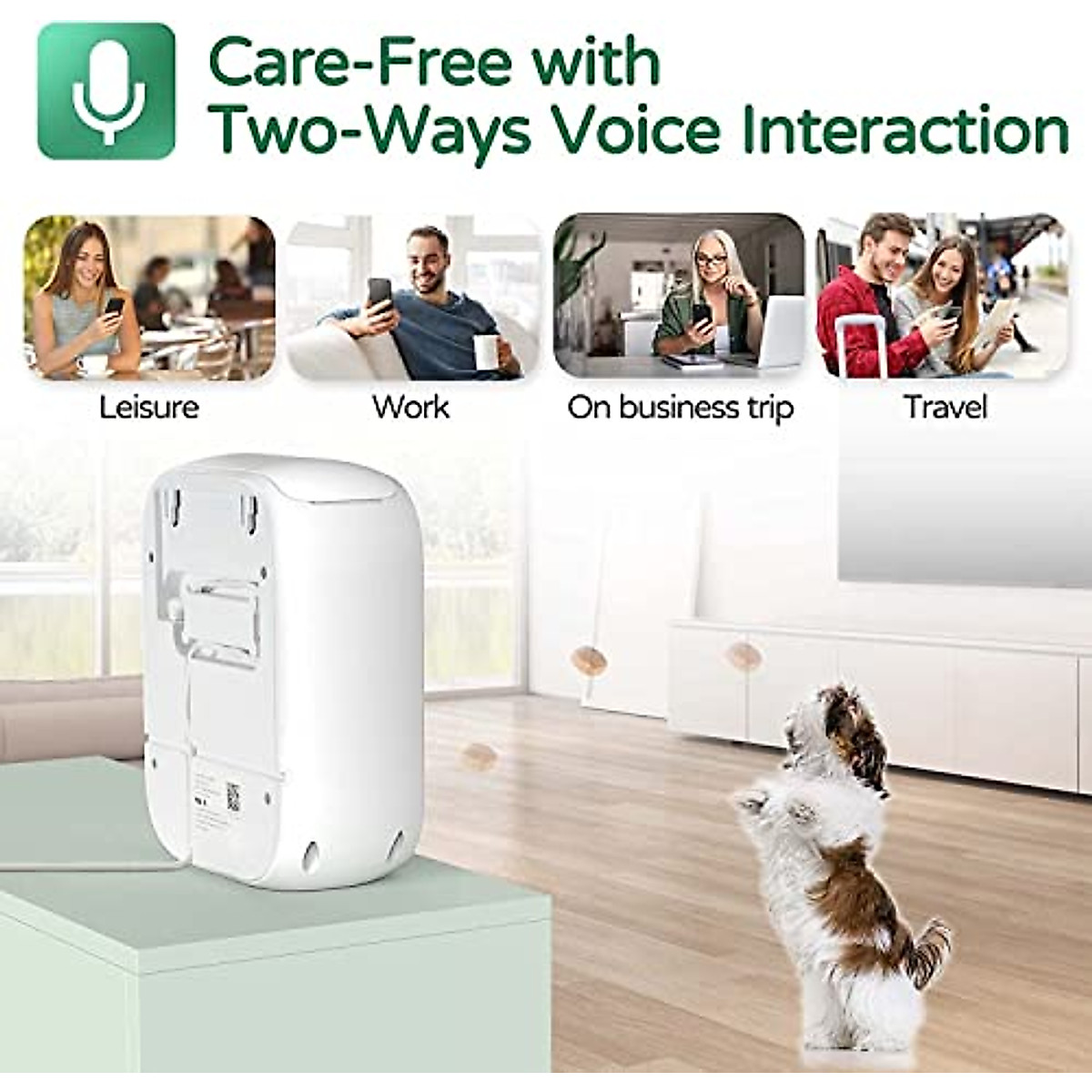 CENGCEN Pet Monitoring Camera Dog Treat Dispenser Two-Way Audio HD WiFi Dog Camera with 130° View, Remote Tossing App Compatible with Android/iOS, Supports Cloud Storage, Night Vision, Wall Mounted