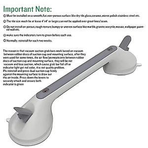 16 Inch Long Suction Grab Bar for Bathroom Indicator Light, Suction Shower Balance Assist Bar Support Rail Helping Handle for Tub Elderly Seniors Handicap Strong Suction Bathtub Grips Non Slip Sticker