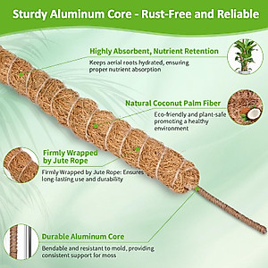 Sooenben Moss Poles for Climbing Plants Monstera, 24 inch Bendable Plant Stakes Indoor, Handmade Coco Coir Plant Support, Garden Trellis Plant Stick Stakes for Potted Plants Like Vine, Orchid, Pothos